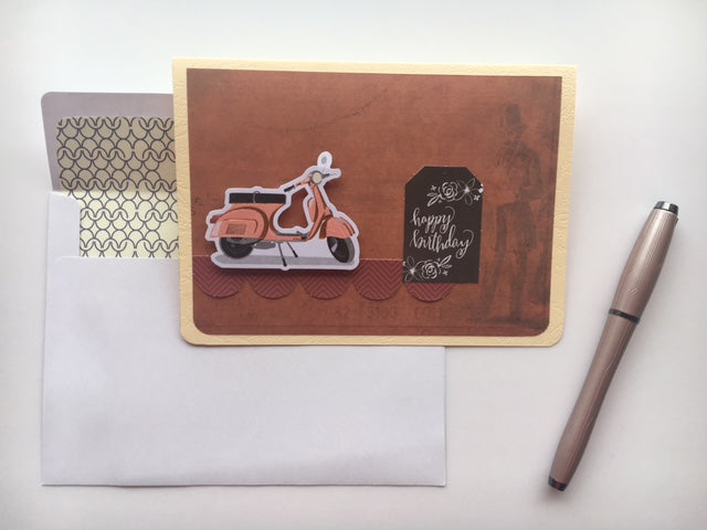 Happy birthday card for men--vintage scooter – Hanakrafts